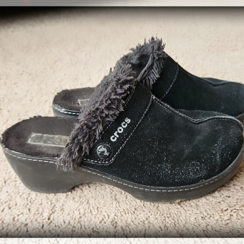 Crocs Cobbler Wedge Suede Slip On Clog Shoes Womens 9 - Gem